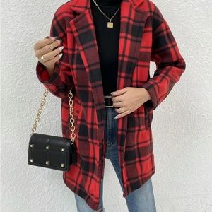 Imported | Jackets & Coats | Red Plaid Long Jacket | Poshmark